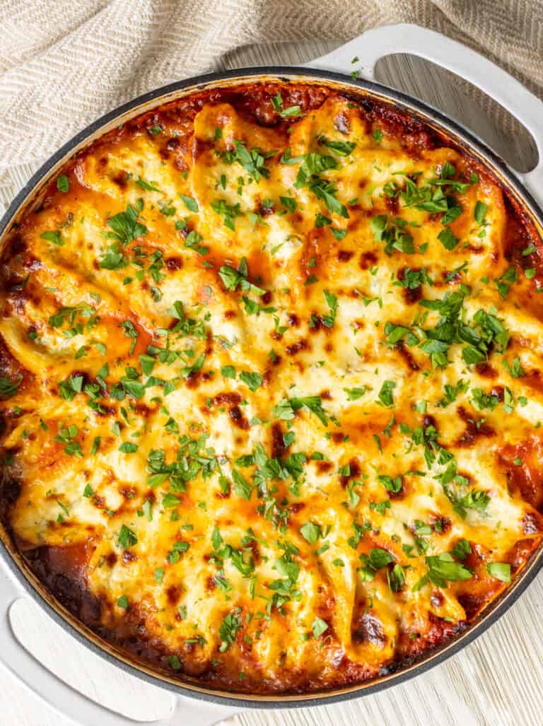 Stuffed Shells With Meat Sauce - This Home Kitchen